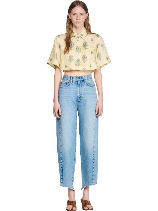 SANDRO Sandro Paisley Print Crop Top with Removable Tie